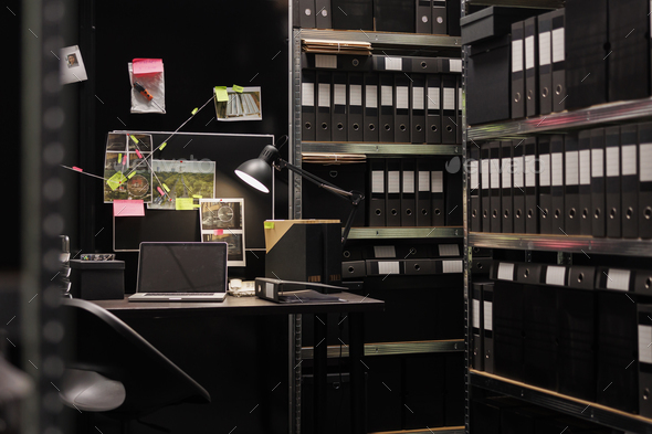Empty police detective room with investigation process on board Stock ...