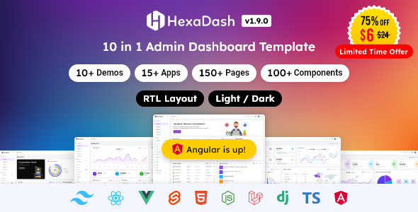 HexaDash | Tailwind, React, Vue, Angular, Svelte, Laravel, Nodejs, Django & HTML Dashboard ...