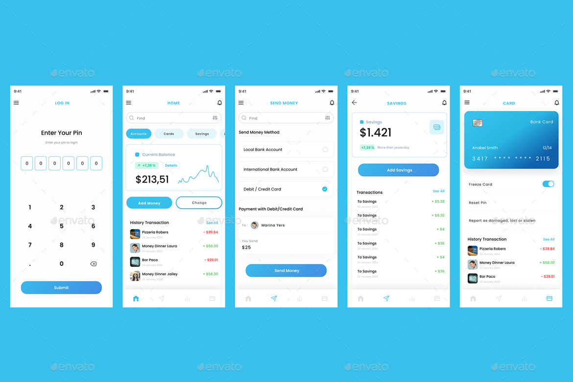 Online Bank, Saving & Card Manage, Send Money App by Nagaredesignstudio