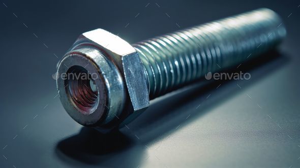 Macro studio shot of an unfastened silver bolt on a solid background ...