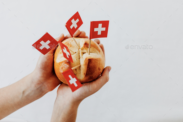 Traditional swiss bread buns called in German Augustweggen Stock Photo ...