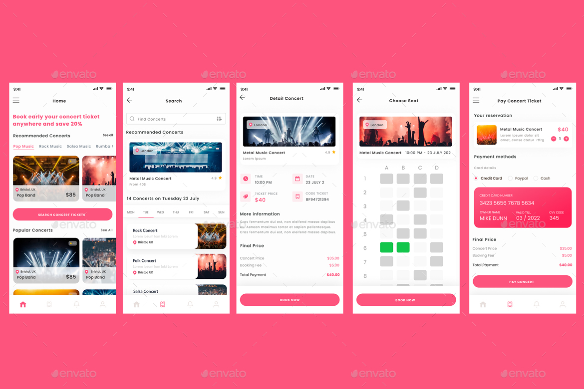 Concert, Music festival, Act & Events Ticket App, Web Elements ...