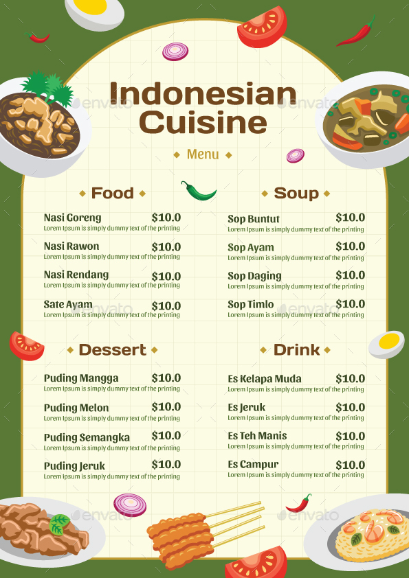 Indonesian Cuisine Menu, Print Templates | GraphicRiver