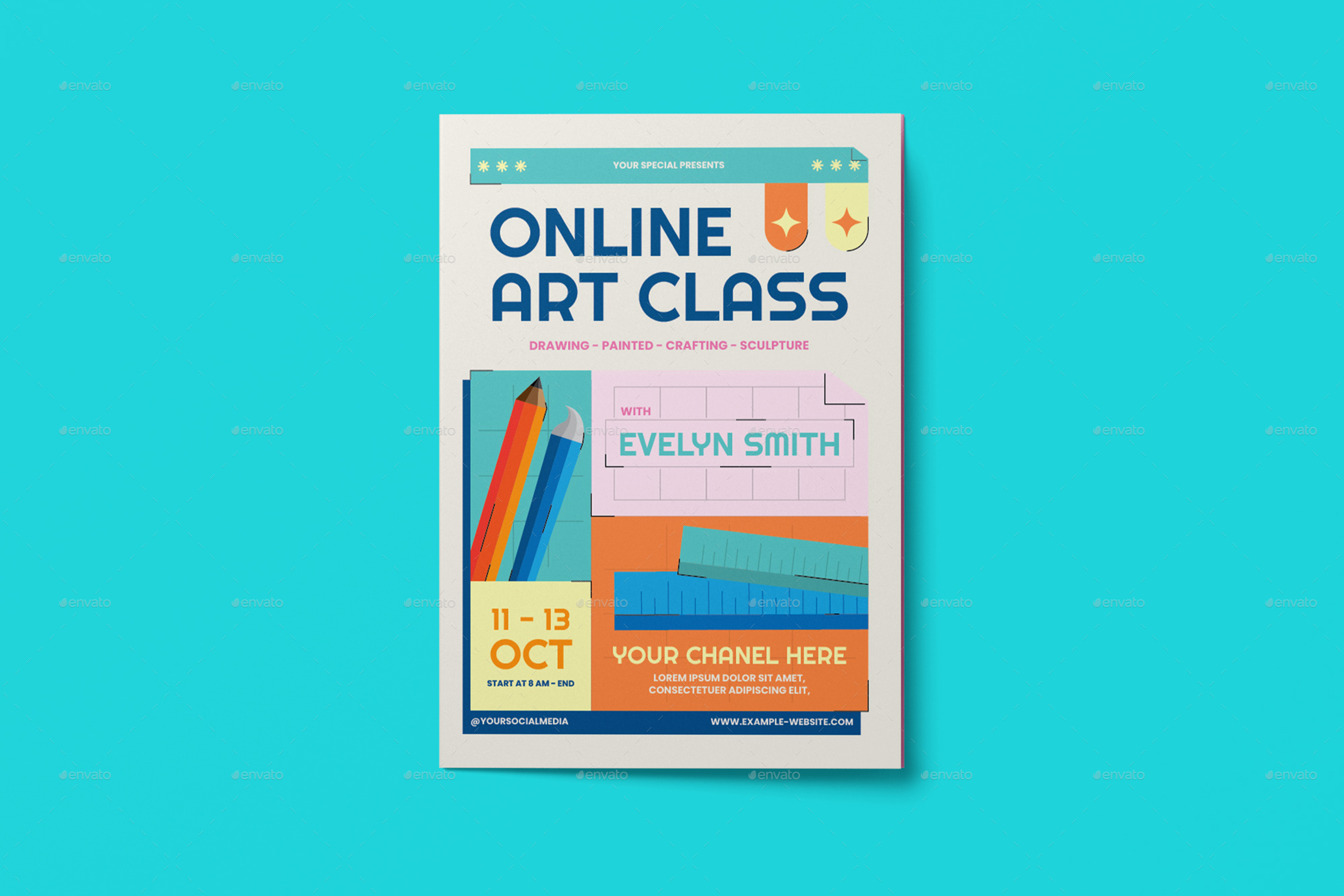 Flat Online Art Class Flyer Set, Print Templates | GraphicRiver