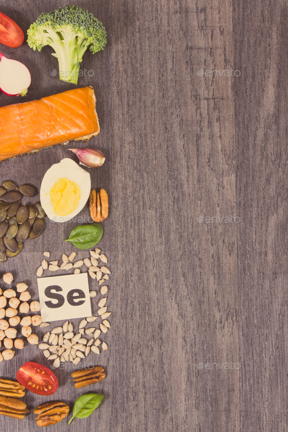 Healthy food containing selenium, fiber and other vitamins and minerals ...
