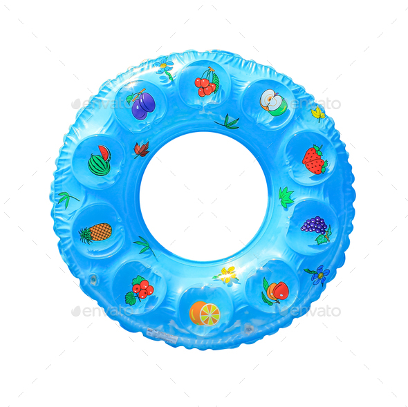 Blue colored Inflatable ring isolated on white background. Blue swim ...