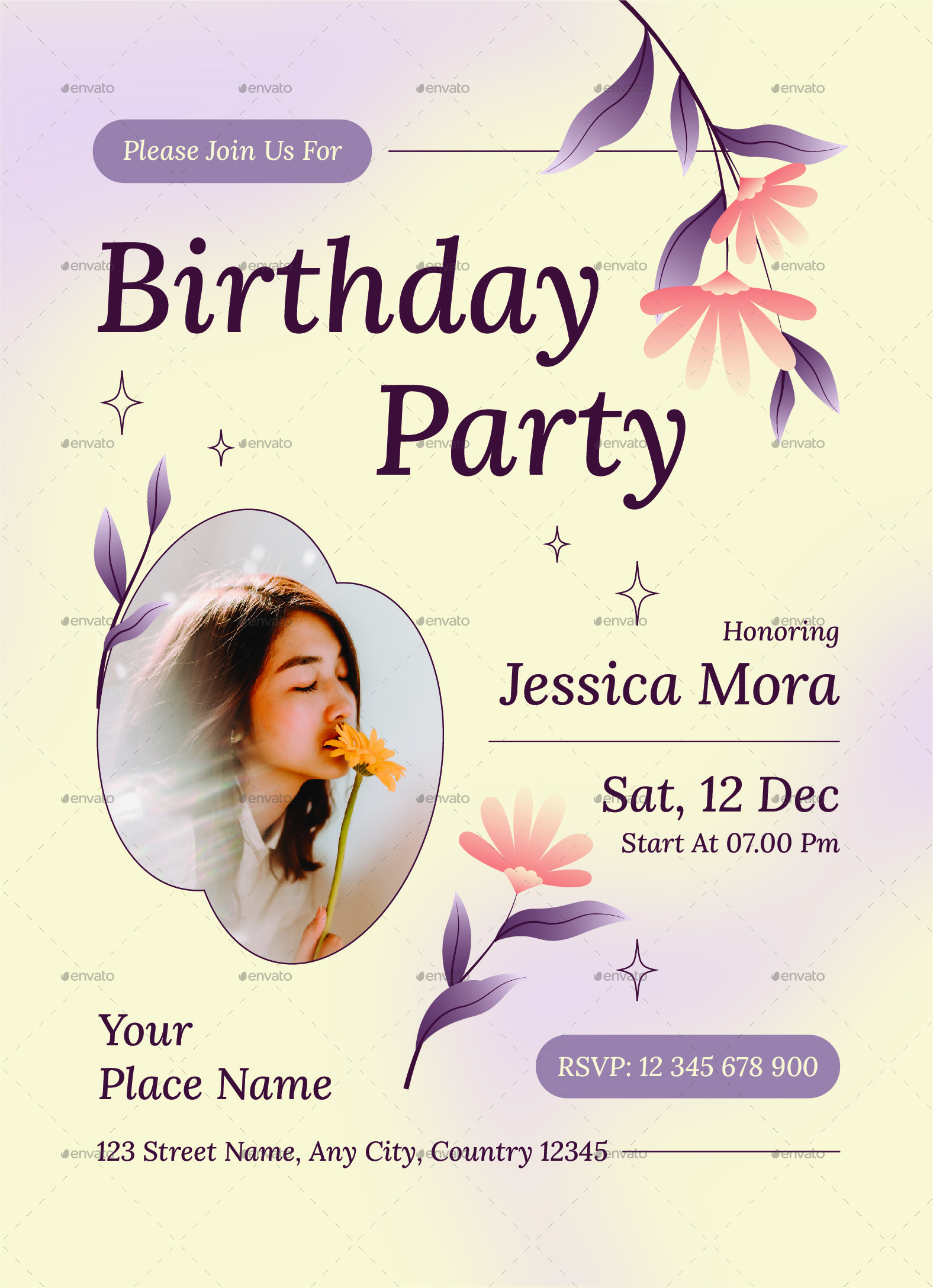 Creative Floral Birthday Invitation, Print Templates | GraphicRiver
