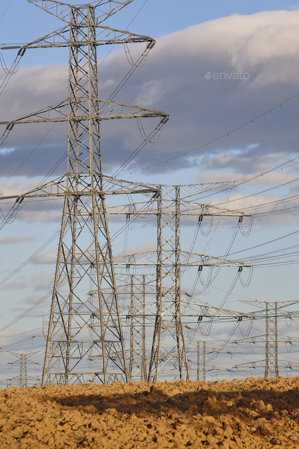 Power lines. Energy industry. Industrial electricity distribution ...