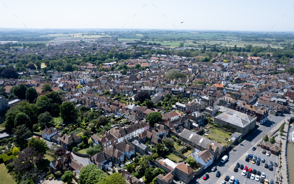 Drone aerial scenery of Sandwich village in Kent United Kingdom. Top ...