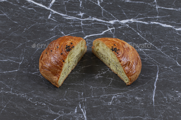 Half a slice of gogal , on the marble background Stock Photo by 13people