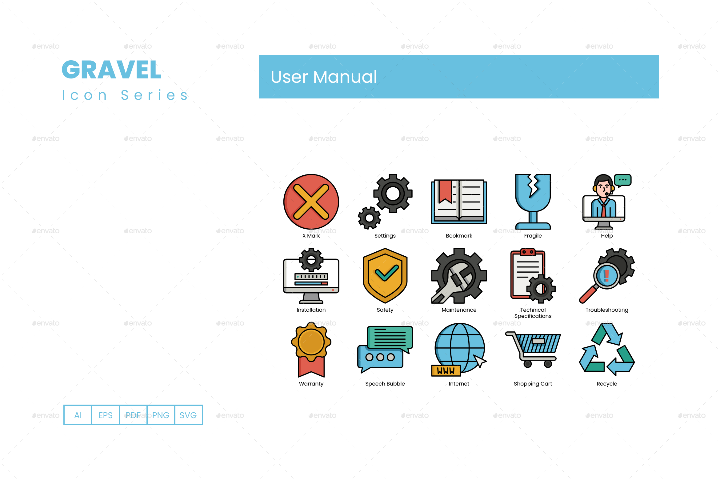 50 User Manual Icons | Gravel Series by Krafted | GraphicRiver
