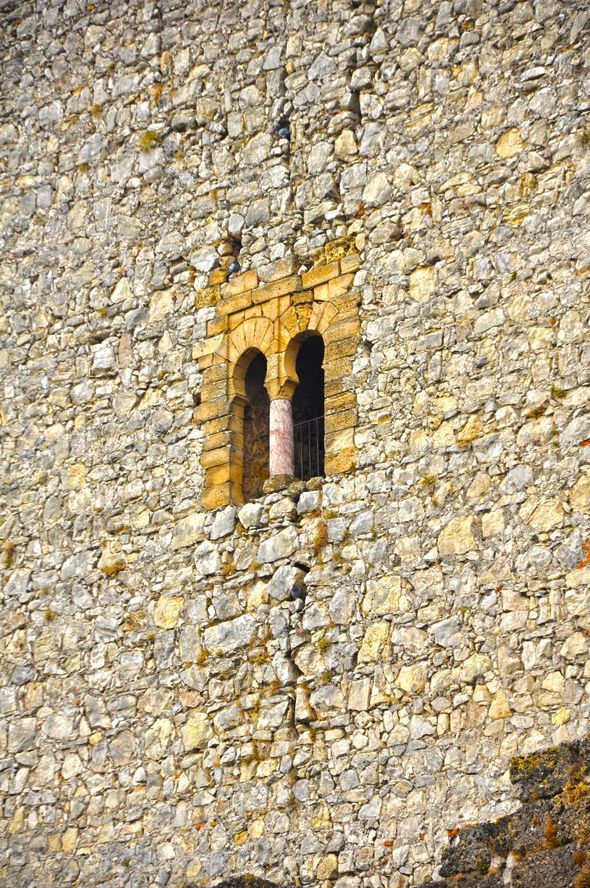 Brick wall with two windows of the Castle of Priego de Cordoba Stock ...