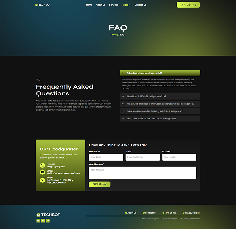 Techbot - Artificial Intelligence & Technology Services Elementor ...