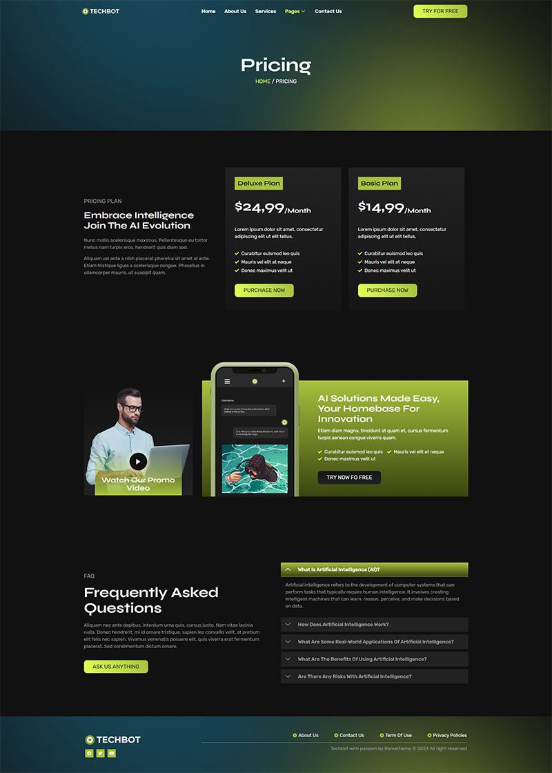 Techbot - Artificial Intelligence & Technology Services Elementor ...