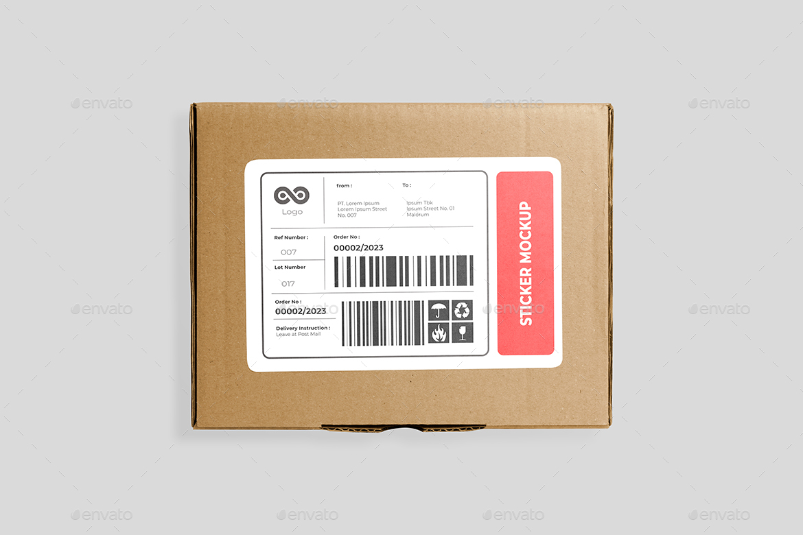 Cardboard box With Sticker Label, Graphics | GraphicRiver