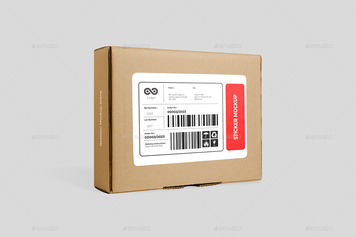 Cardboard box With Sticker Label, Graphics | GraphicRiver
