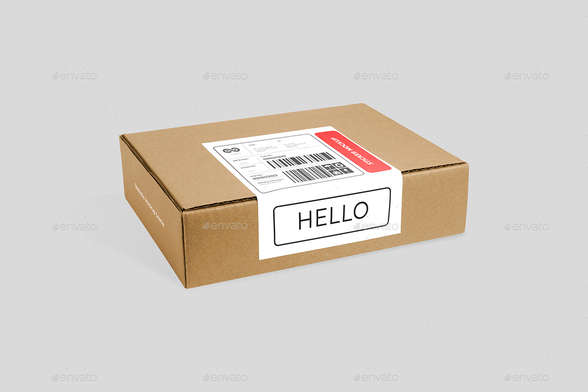 Cardboard box With Sticker Label, Graphics | GraphicRiver