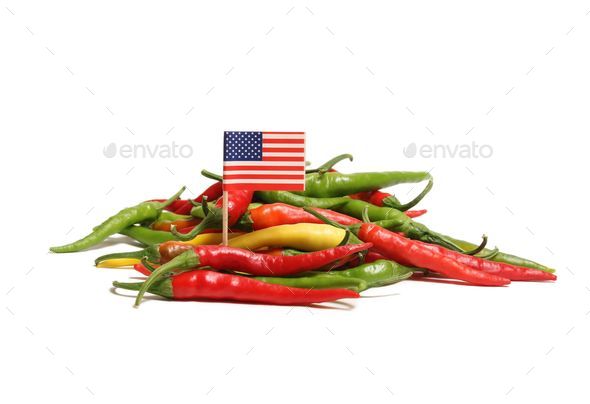 Mixed Color Fresh Cayenne Peppers With Flag of Unites States Isolated ...