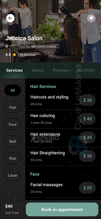 Multi Salon Appointment Booking App UI Kit | Spa Booking App UI ...