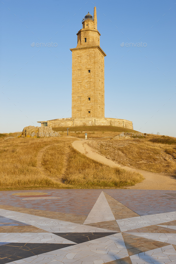Hercules tower lighthouse and compass in Galicia. Spain Stock Photo by ...