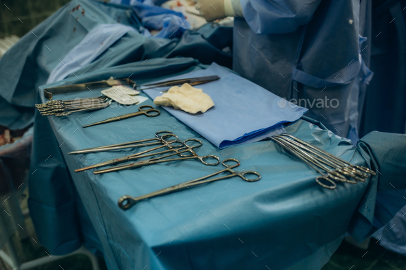 Sterile surgical instruments for cesarean section Stock Photo by fentonroma