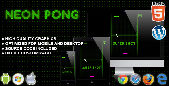 Neon Pong - HTML5 Arcade Game by codethislab | CodeCanyon