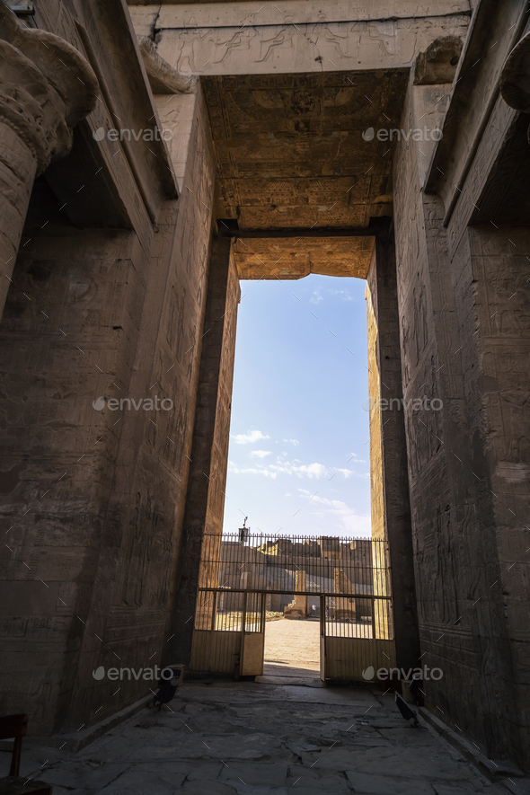 Giant window of the Temple of Edfu in the city of Edfu, Egypt Stock ...