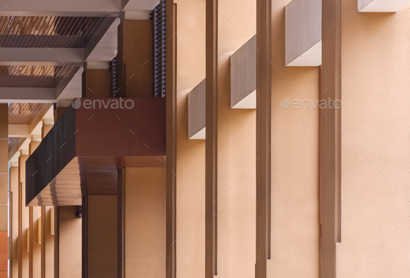 Perspective side view of brown concrete rectangular columns in building ...
