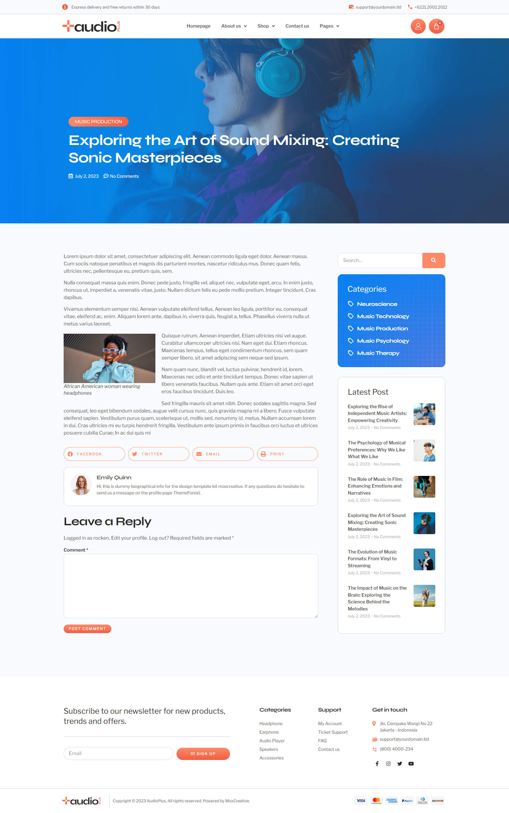 AudioPlus - Audio Store WooCommerce Elementor Template Kit by moxcreative