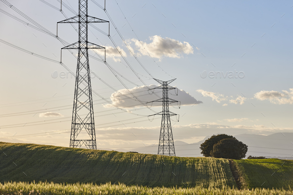 Power lines. Energy industry. Industrial electricity distribution ...