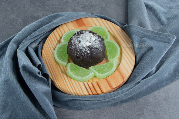Chocolate muffin with fruit jelly candies Stock Photo by 13people ...