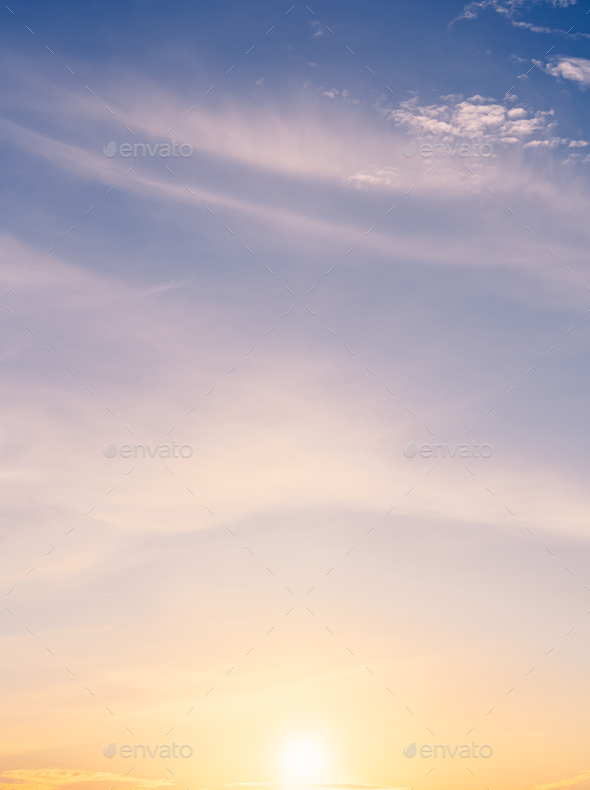 Sunset sky clouds vertical nature background in the evening with orange ...
