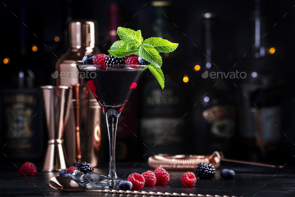 Wild berries alcoholic cocktail drink with vodka, syrup, lemon juice ...