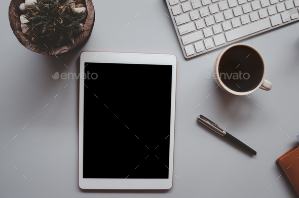 top view office table desk. Stock Photo by donut3771 | PhotoDune
