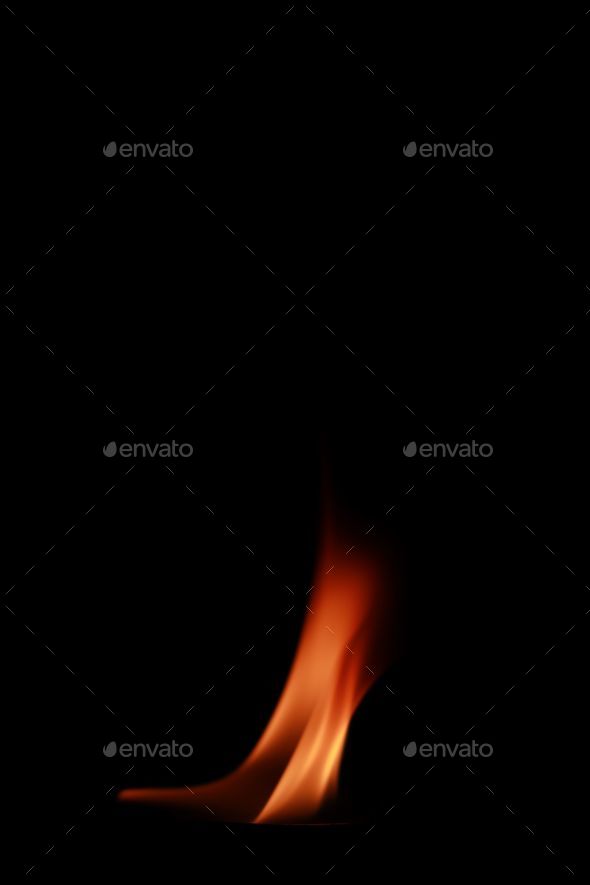 Vertical shot of flames isolated on a black background for textures and ...