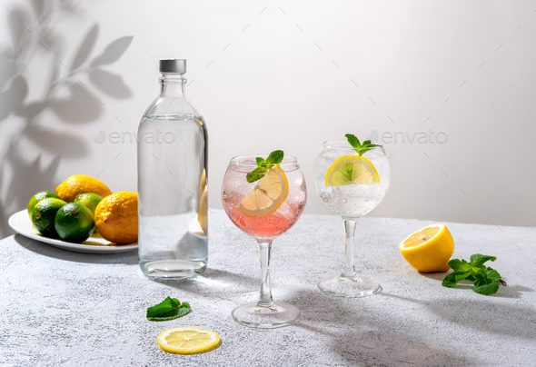 Gin tonic classic alcoholic cocktail drink with dry gin. Alcohol drink ...