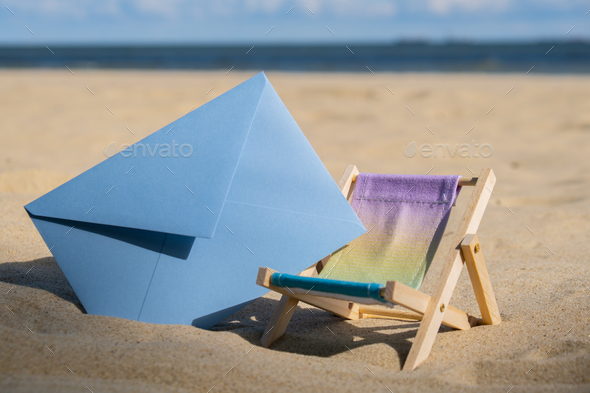 Sunny holidays on the beach sand beach accessories. Sun lounger stand ...