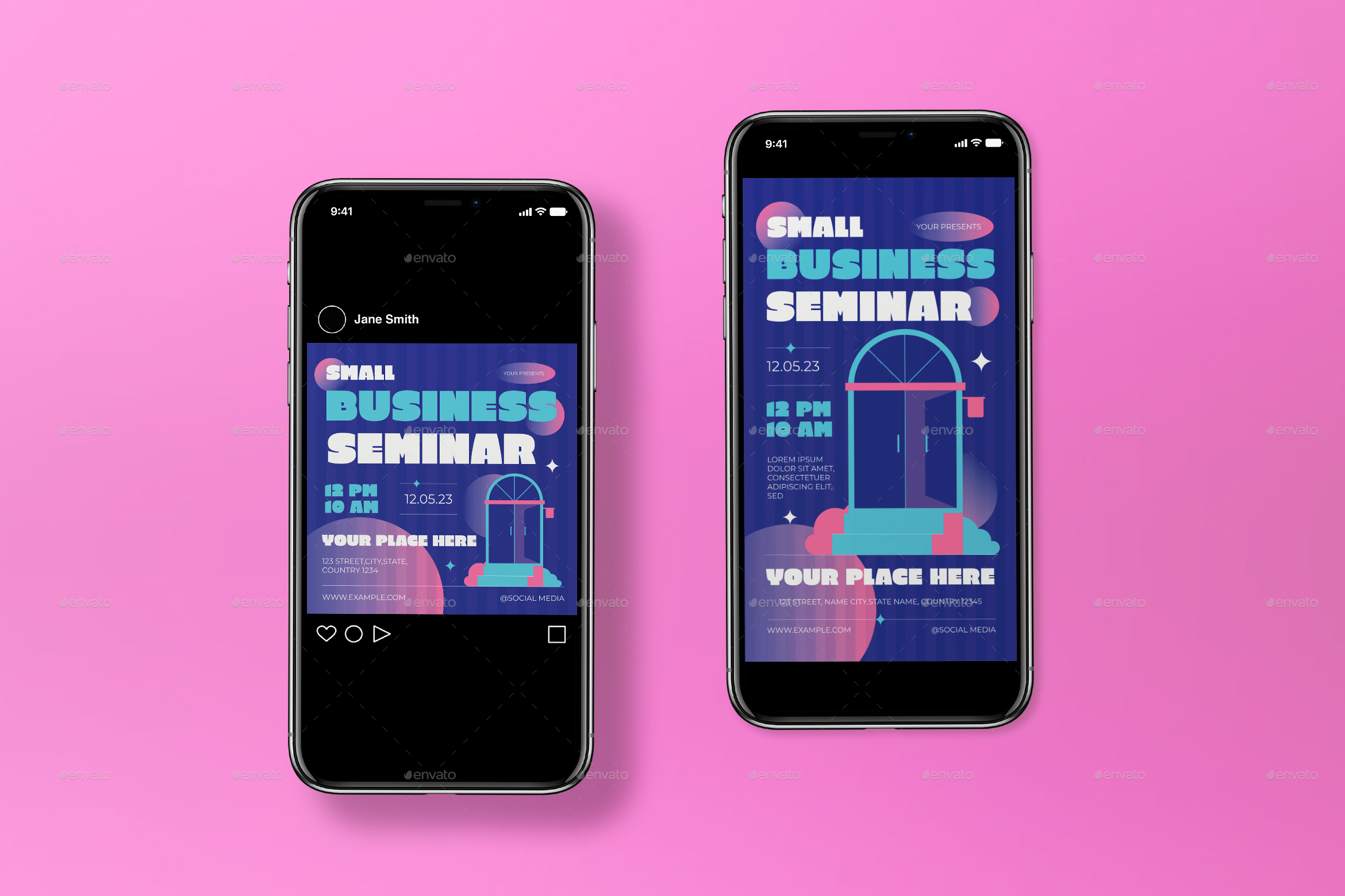 Blue Flat Design Small Business Seminar Flyer Set, Print Templates