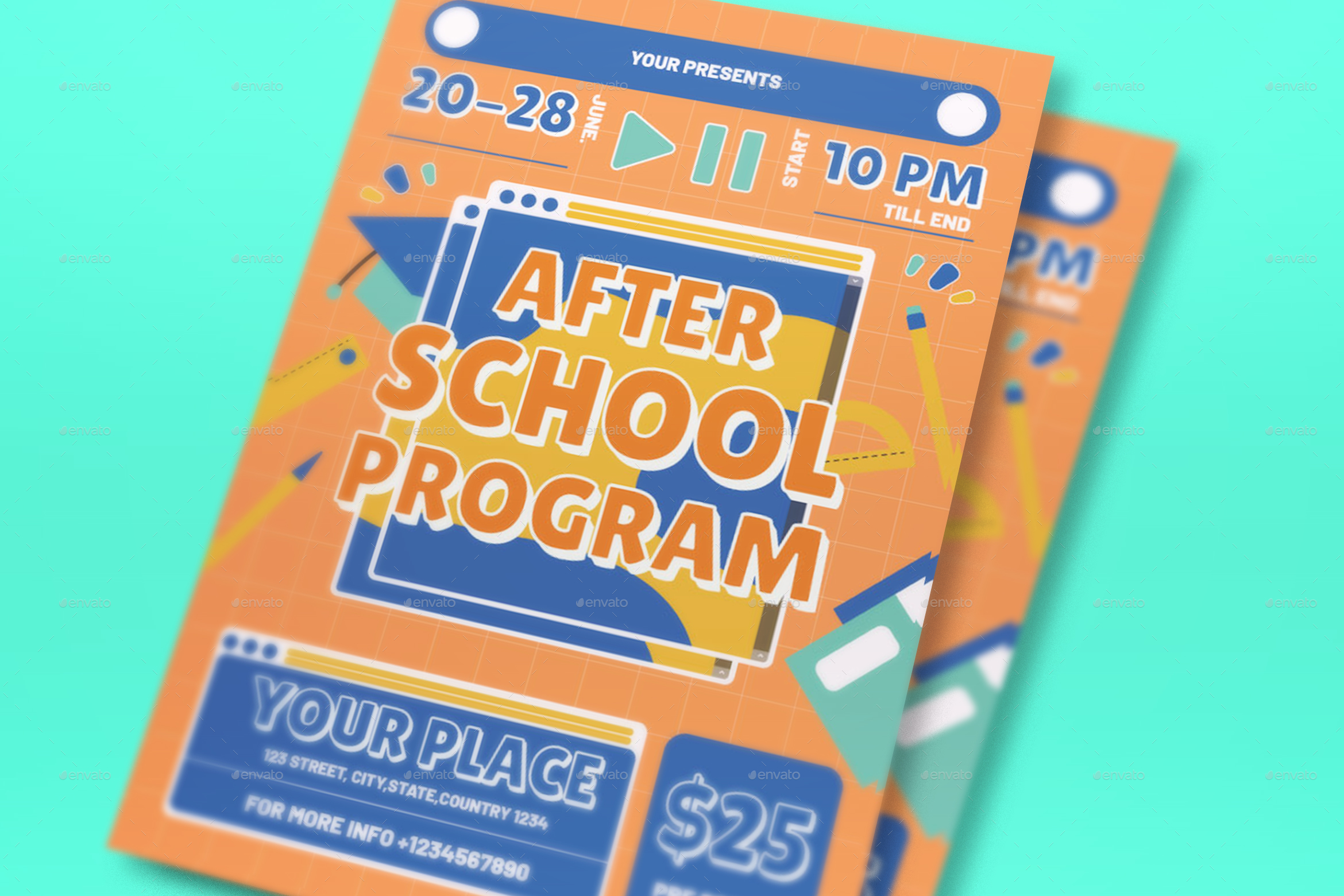 Orange Flat Design After School Program Flyer Set, Print Templates