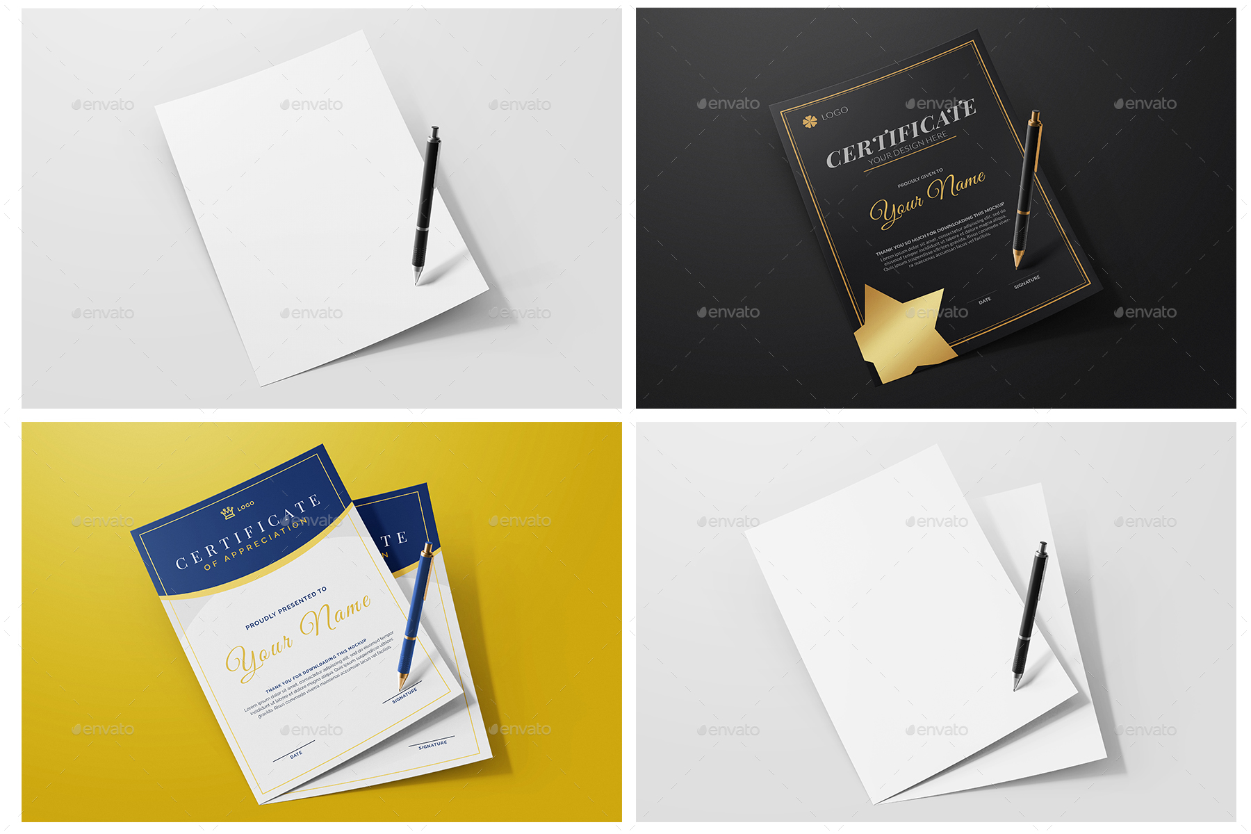 Certificate A4 Paper Portrait PSD Mockup Set, Graphics | GraphicRiver