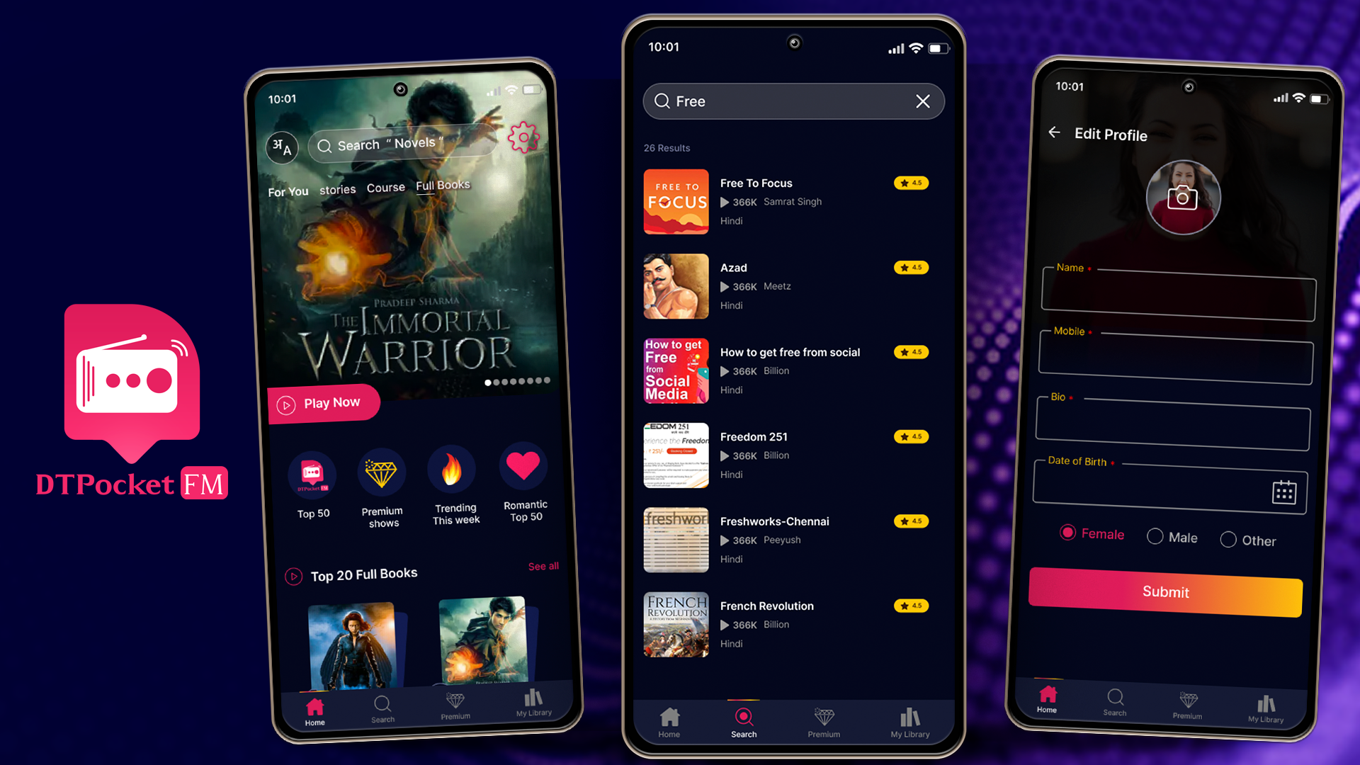 DTPocketFM - Music Streaming - Podcast - Audio books - Stories Flutter App -Android - iOS admin ...