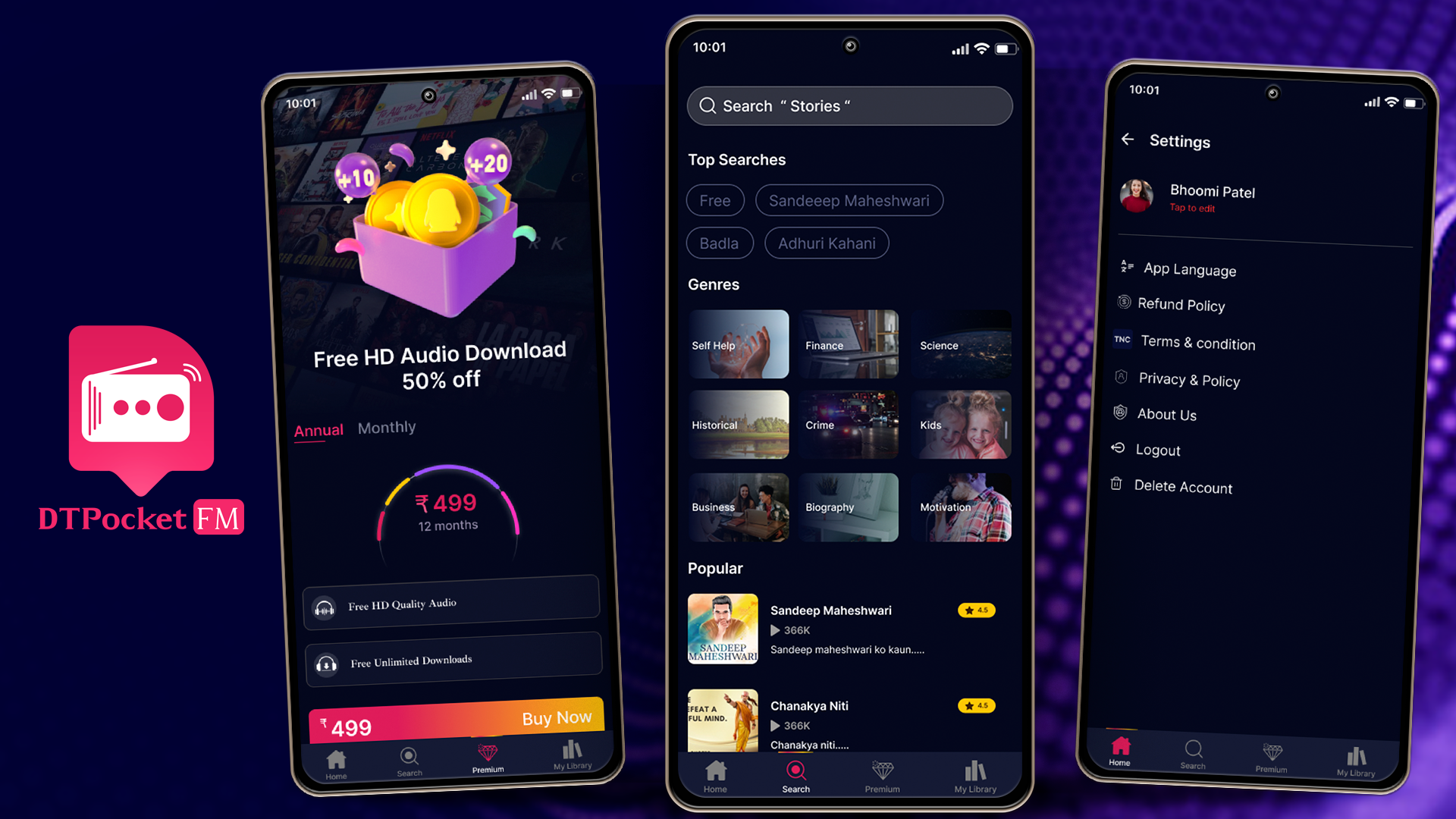 DTPocketFM - Music Streaming - Podcast - Audio books - Stories Flutter App -Android - iOS admin ...