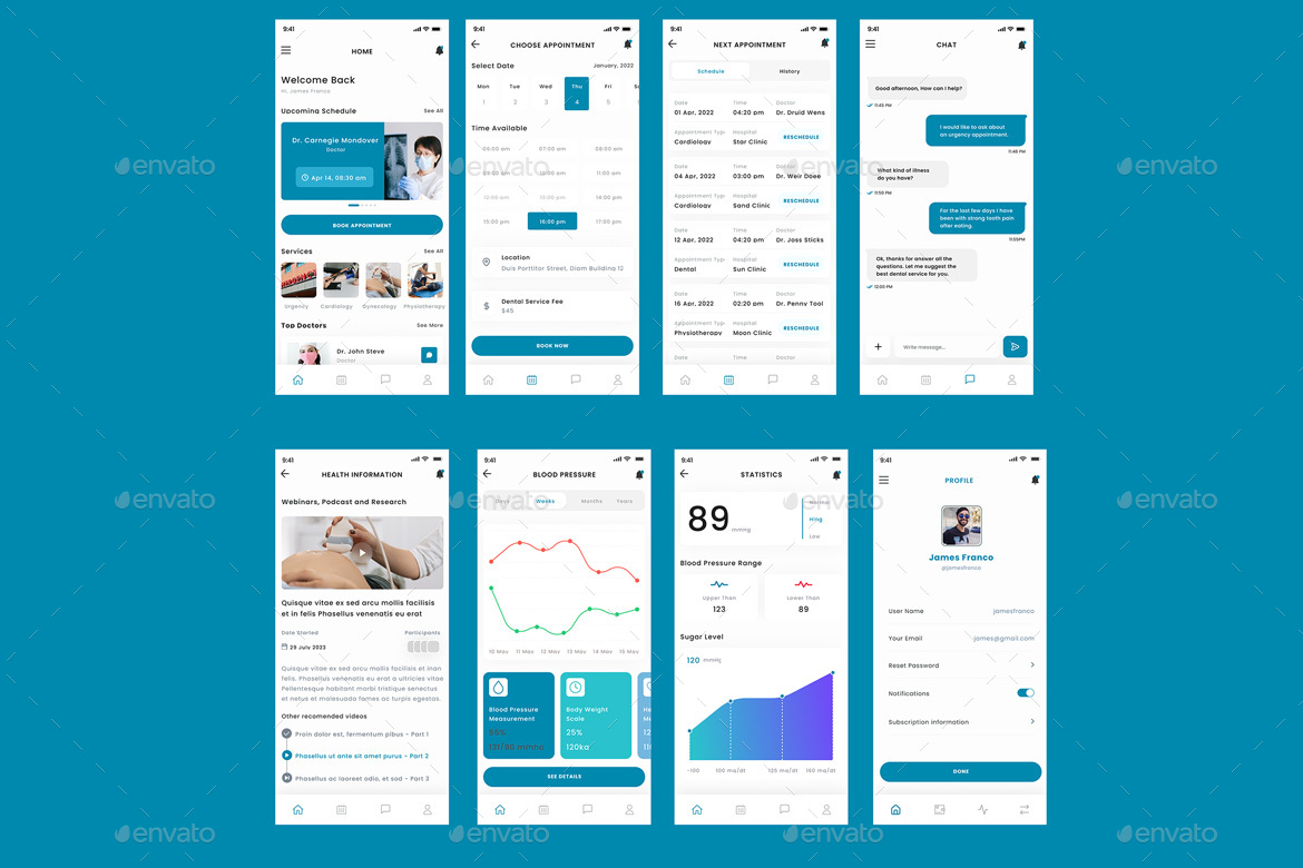 Healthcare, Hospital & Schedule Appointment App, Web Elements ...