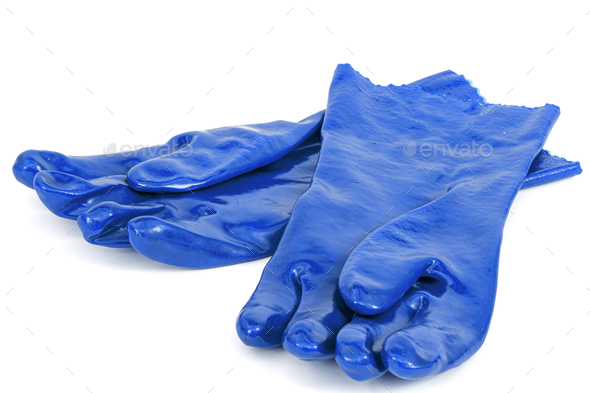 Pair of the blue rubber gloves, isolated on white background Stock ...