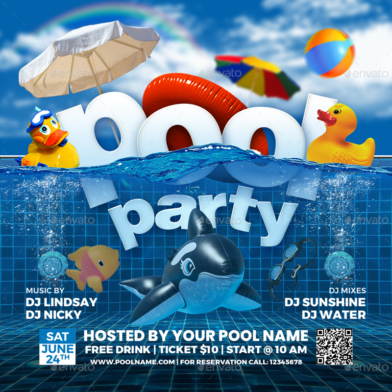 Pool Party Flyer Template, Print Templates | GraphicRiver