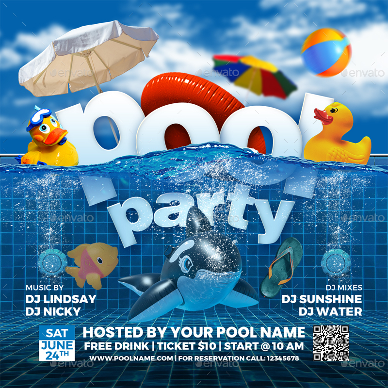 Pool Party Flyer Template, Print Templates | GraphicRiver