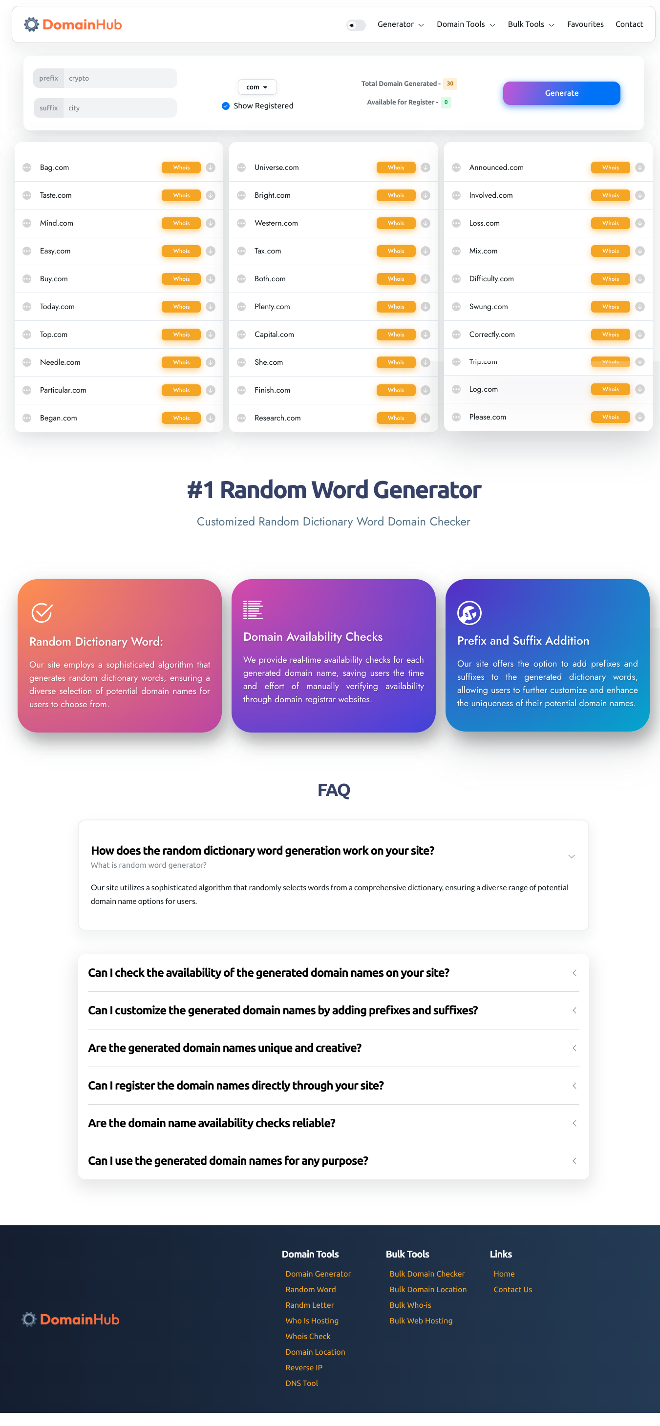 Domain Hub - Domain Checker, AI Name Generator, Who-is-hosting, Whois, DNS React Nextjs tools ...