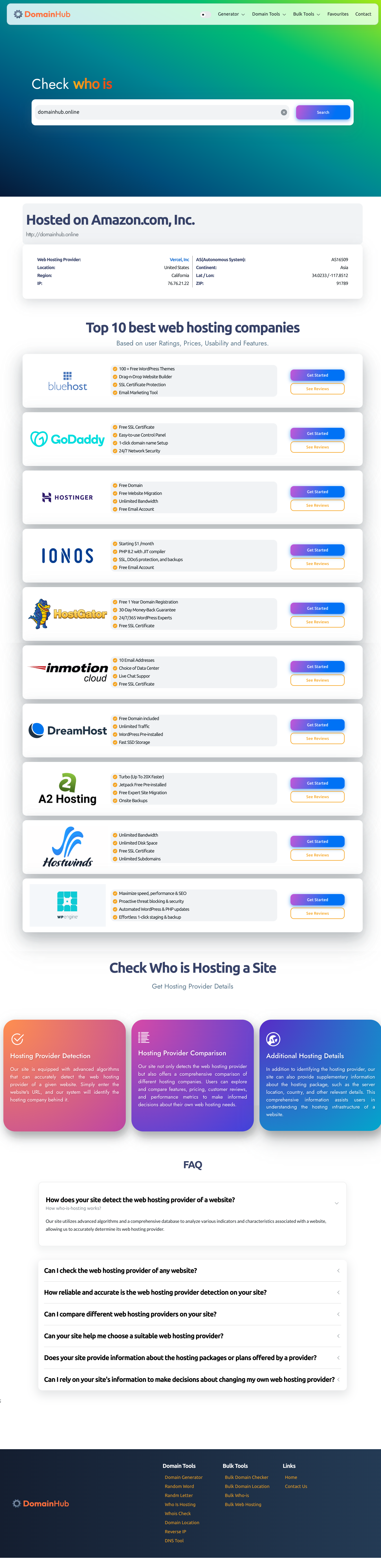 Domain Hub - Domain Checker, AI Name Generator, Who-is-hosting, Whois, DNS React Nextjs tools ...
