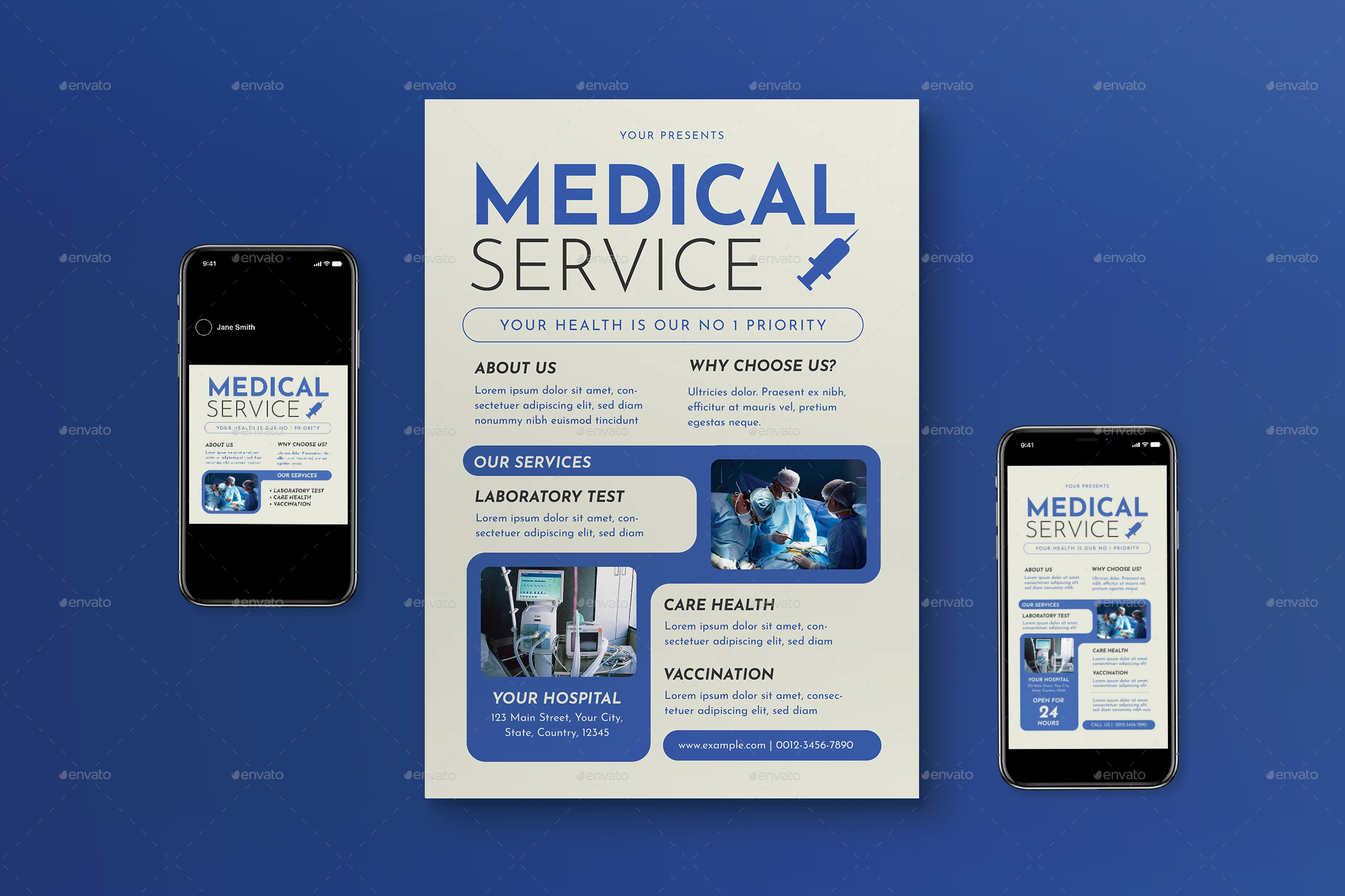 Beige Flat Design Medical Service Flyer Set, Print Templates | GraphicRiver