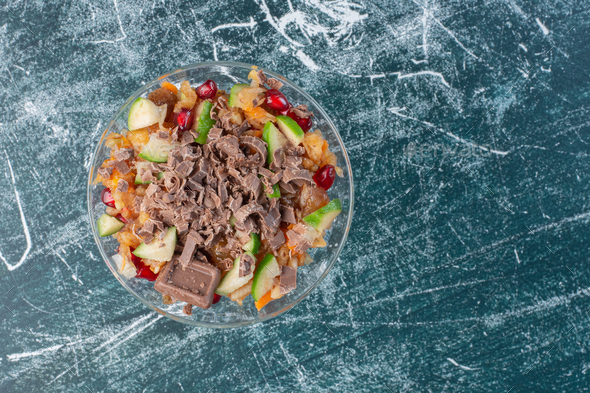 Fruit salad with chopped bitter chocolate on the top Stock Photo by ...
